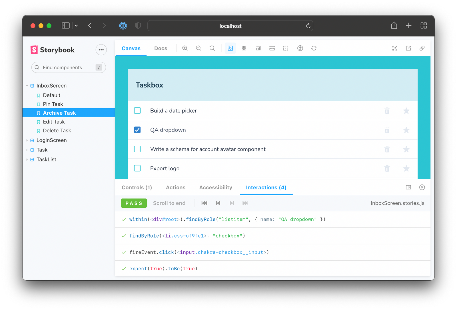Test component interactions with Storybook