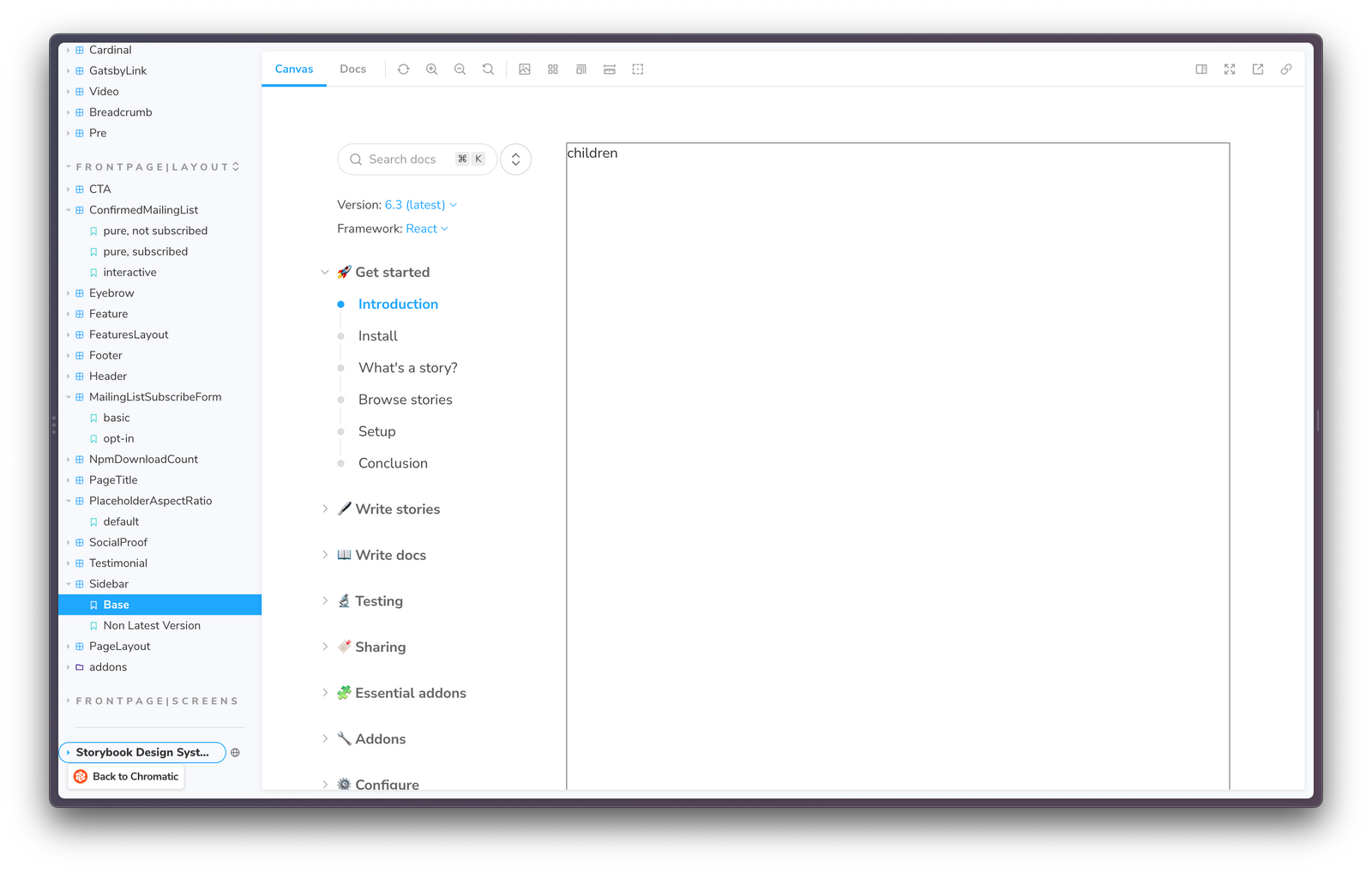 How to build connected components in Storybook